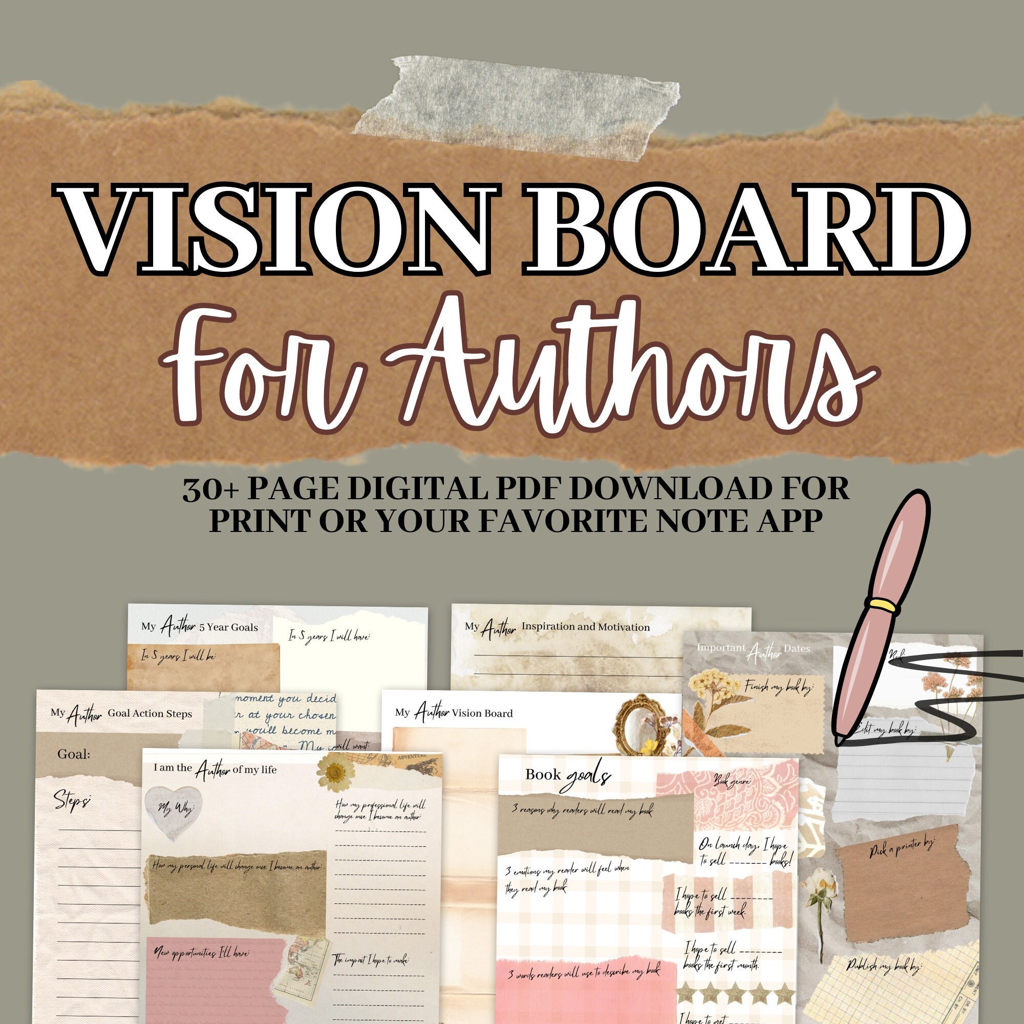 Printable Author Vision Board PDF | Get Focused and Motivated to Write ...