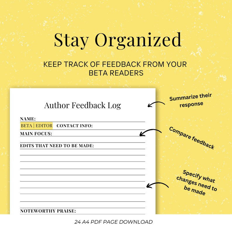 Fiction Feedback Forms to Give to Your Beta Readers PDF | Editing | Publishing | Book Writing ...