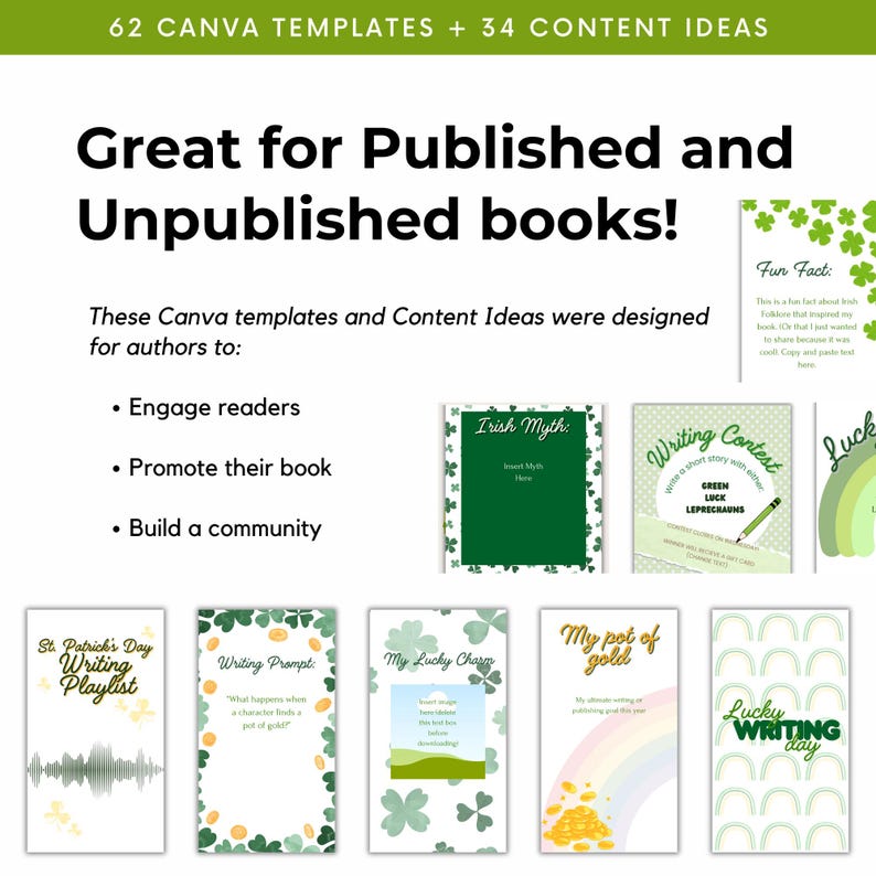 St Patrick's Day Social Media Template for Authors to Market Their Book ...