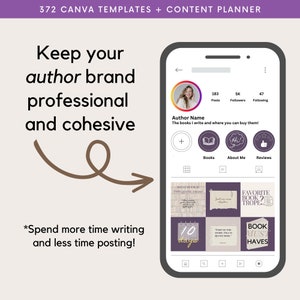 Author Social Media Canva Templates and Content Planner, Instagram ...