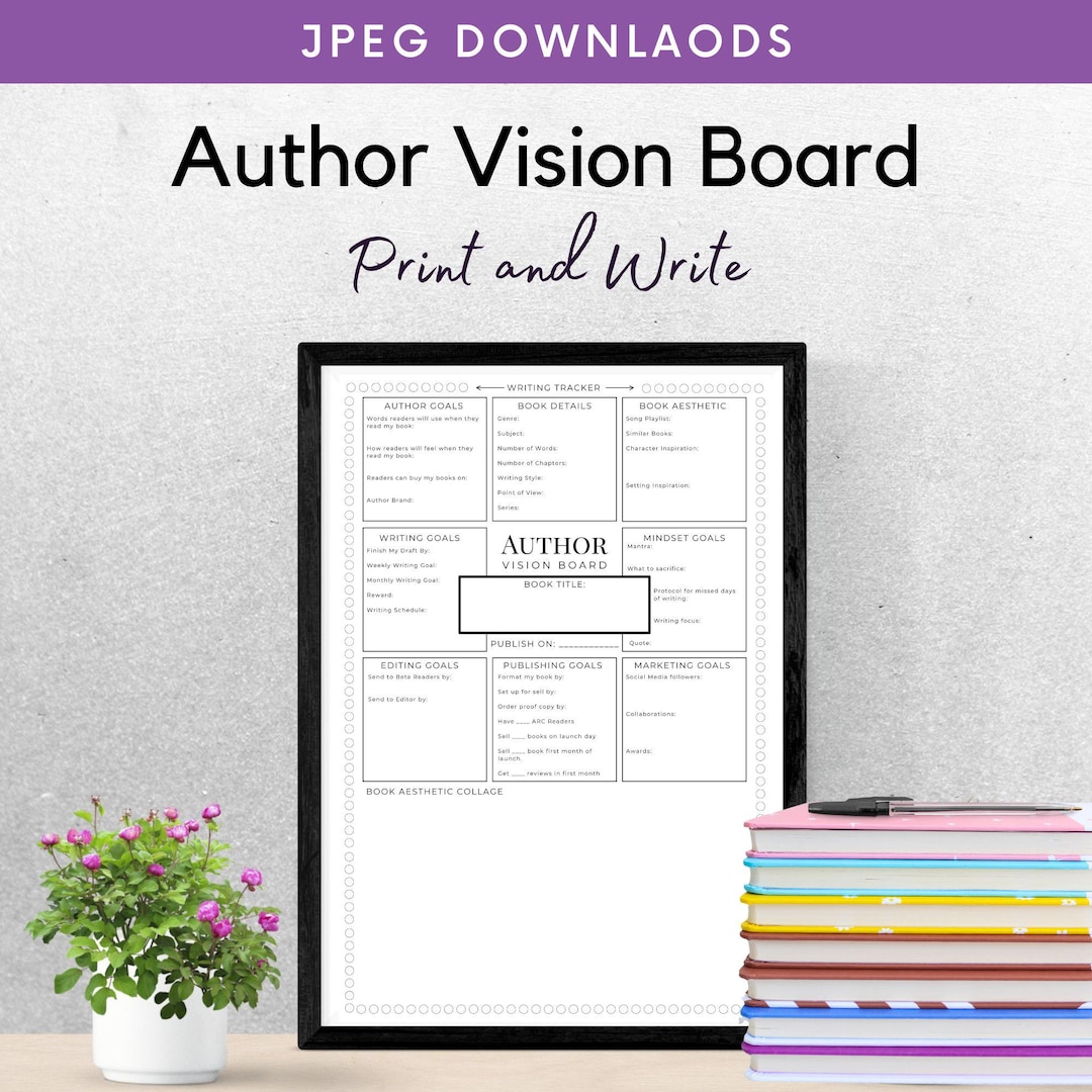 Author Vision Board Poster Writing Tracker Author Planner Book Goals ...