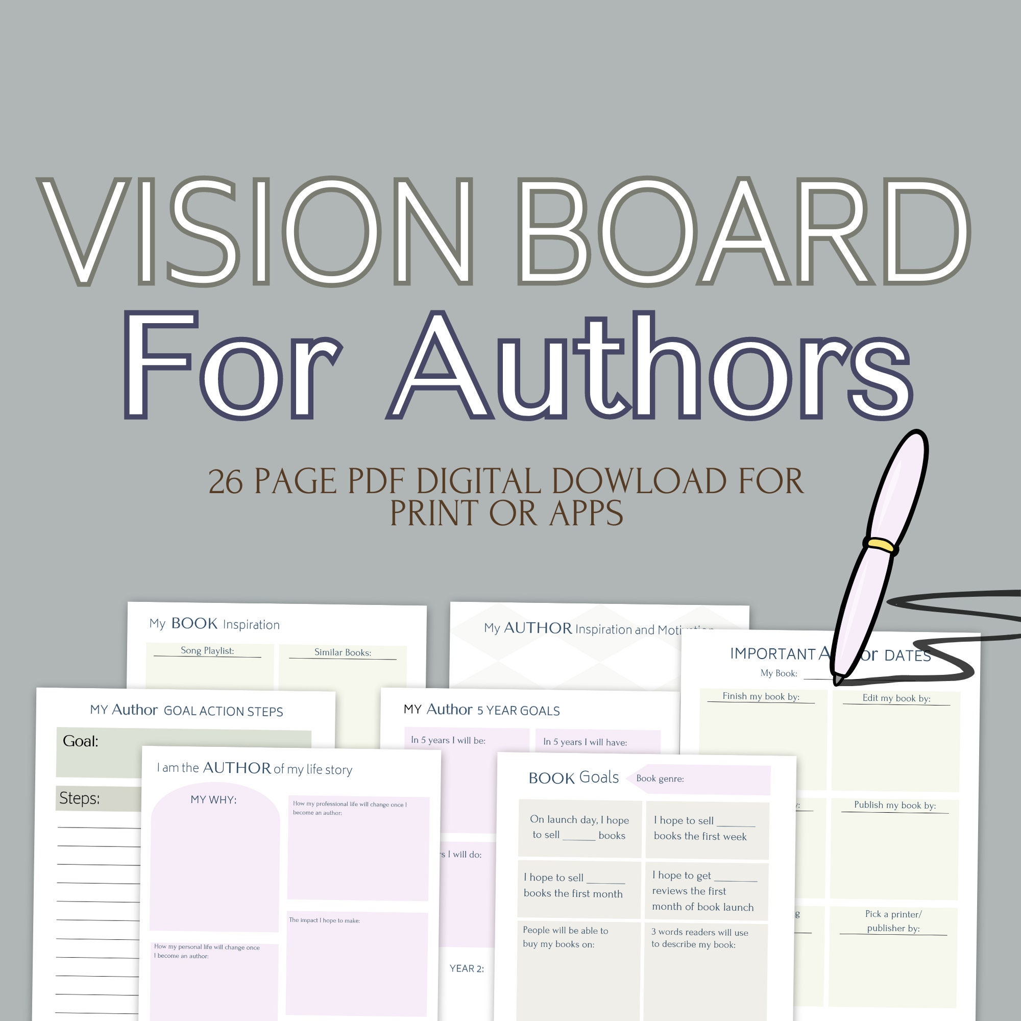 Printable Author Vision Board PDF Get Focused and Motivated to Write ...