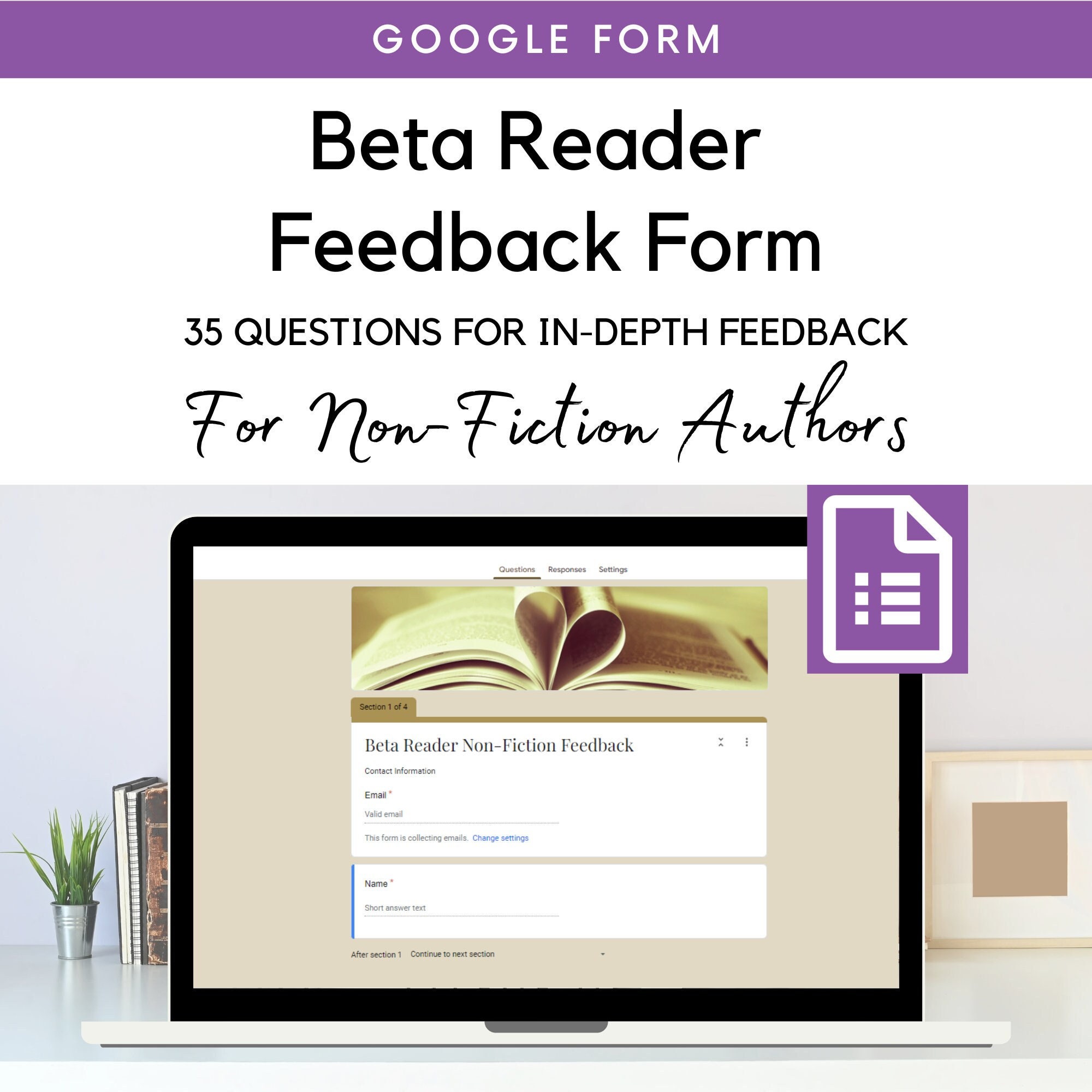 Beta Reader Feedback Google Form for Writers | Non-fiction Improve Pacing, Plot Sequencing ...