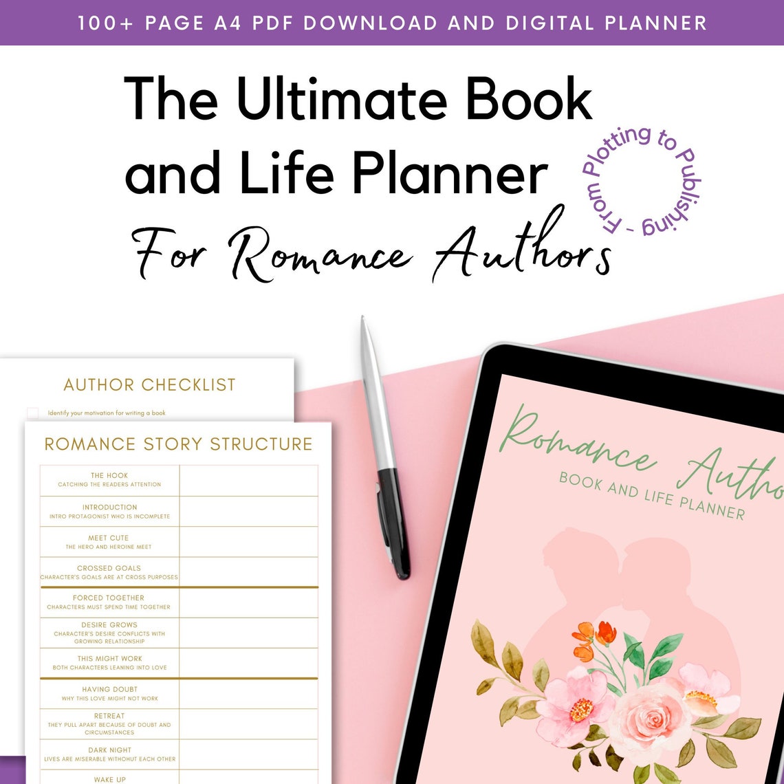 Romance Themed Author Book Planner Digital Download for Passionate ...