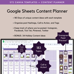 Author Social Media Canva Templates and Content Planner, Instagram ...