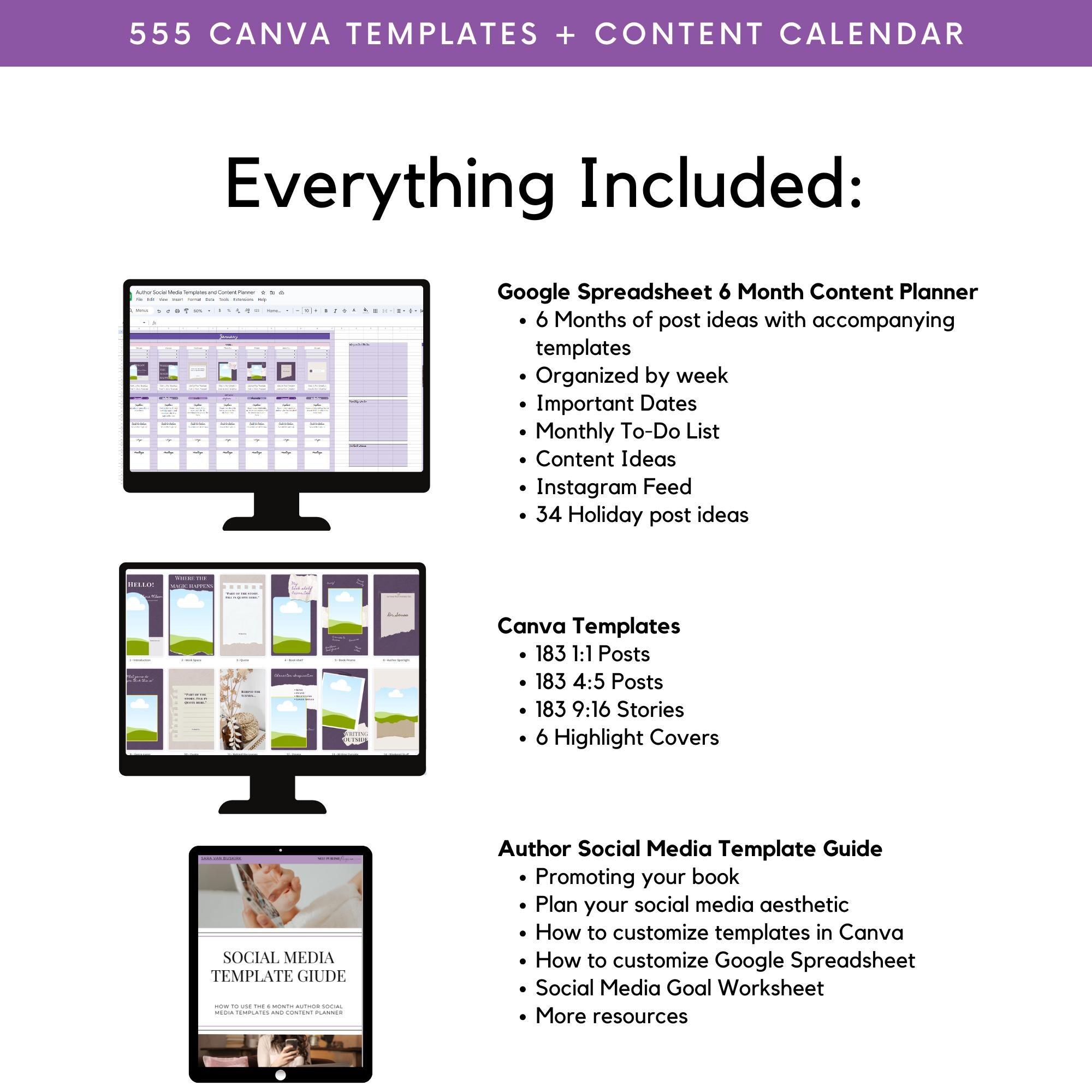 Author Social Media Canva Templates and Content Planner, Instagram ...