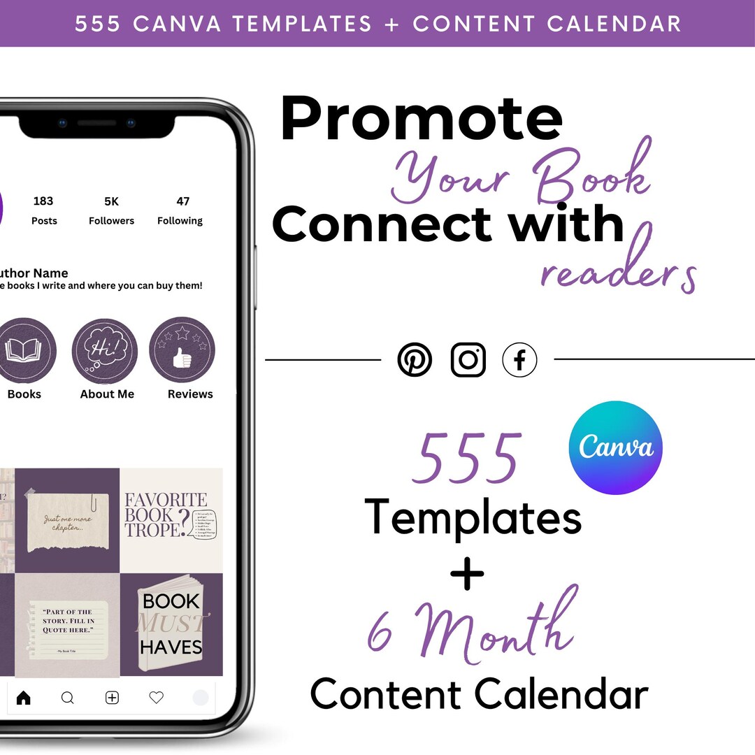 Author Social Media Canva Templates and Content Planner, Instagram ...