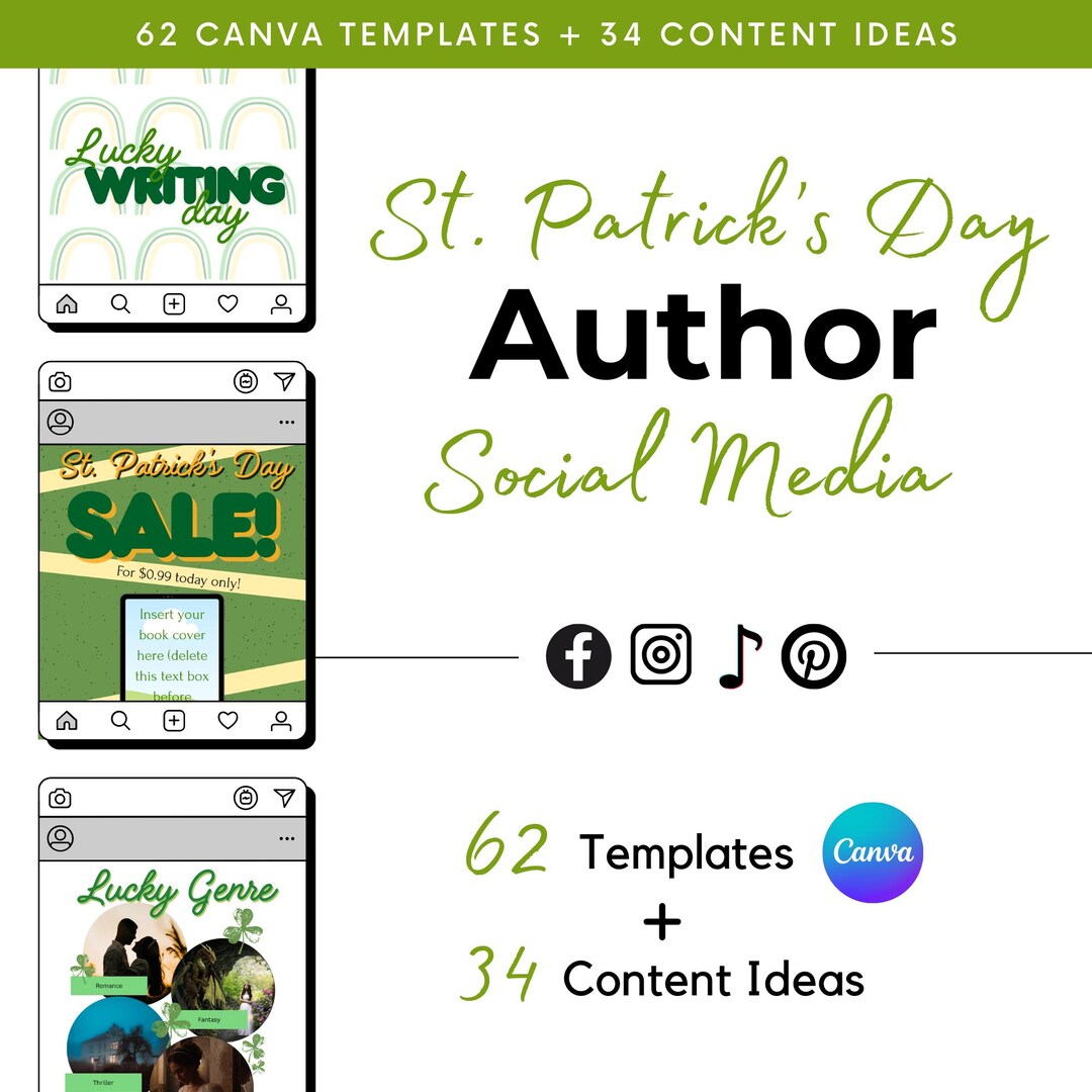 St Patrick's Day Social Media Template for Authors to Market Their Book ...