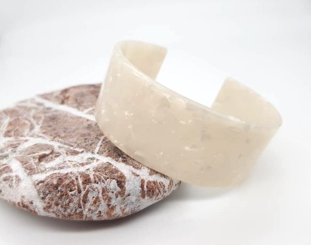 White Tortoiseshell Resin Bangle Bracelet Wide Bracelet Disco Bracelet ...
