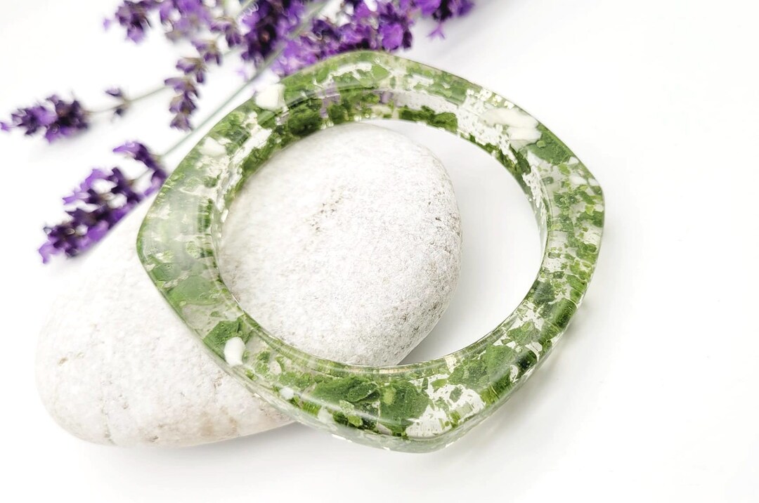 Transparent Resin Bangle, Clear Bangle, Green Bracelet Confetti Bangle ...
