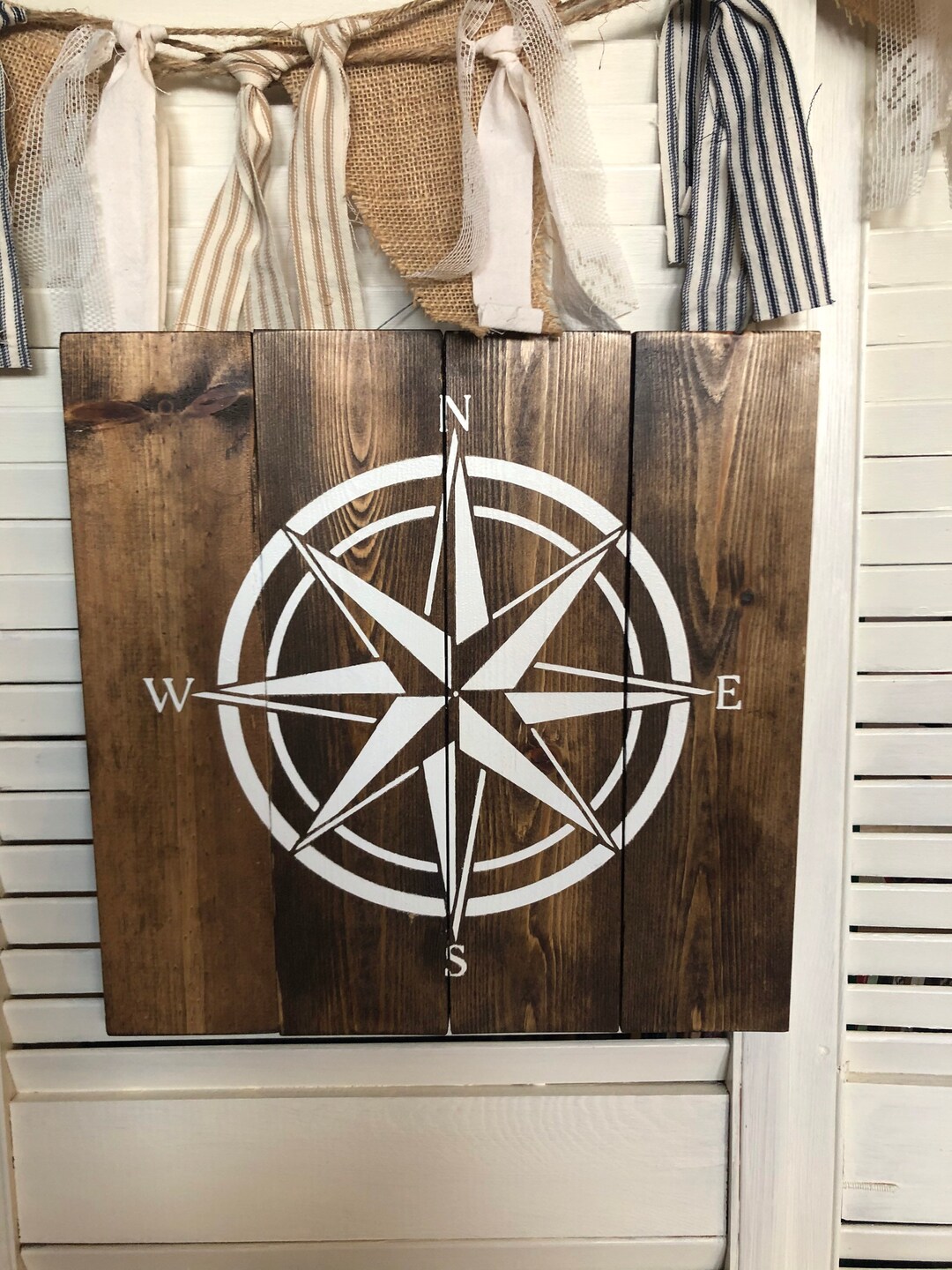 Mariner's Compass Hand Painted Wood Sign - Etsy