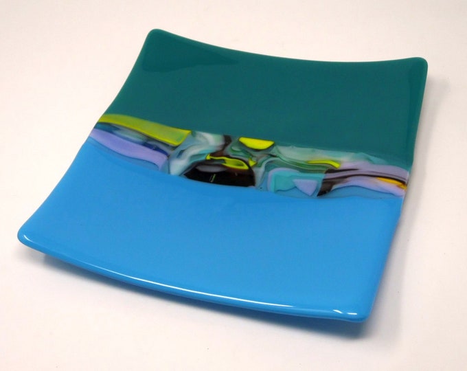Fused Glass Platter in Blue and Green - Etsy