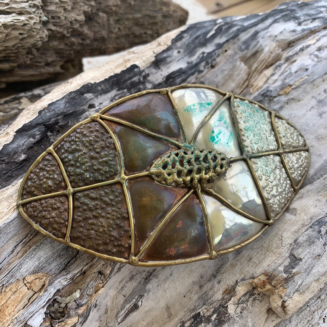 Vintage 1970's Extra Large Mixed Metal Buckle India Buckle Brass Copper ...