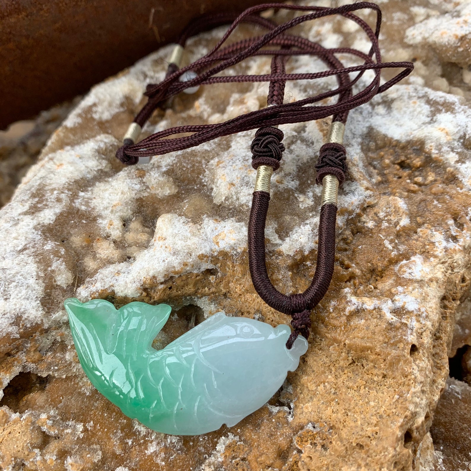 Vintage Jade Fish Pendant Necklace X2472 | Etsy