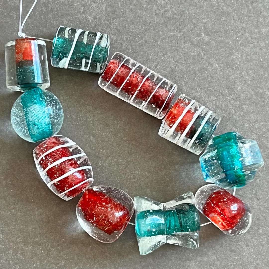 Supply | 10 Large HANDCRAFTED Class Beads | Rustic Lampwork Centerpiece ...
