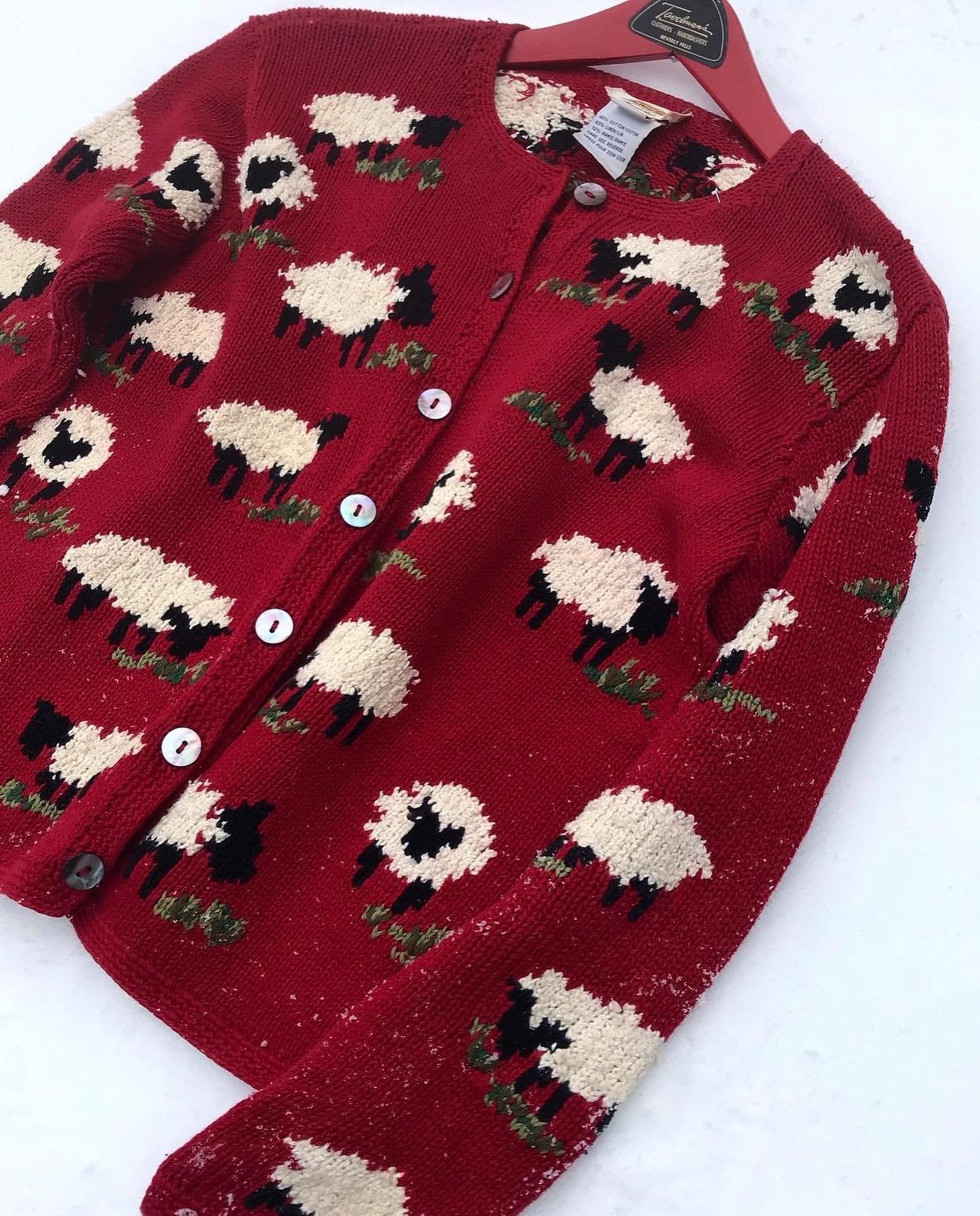 Hand-knit Grazing Sheep Intarsia Sweater Cardigan With Mother of Pearl ...