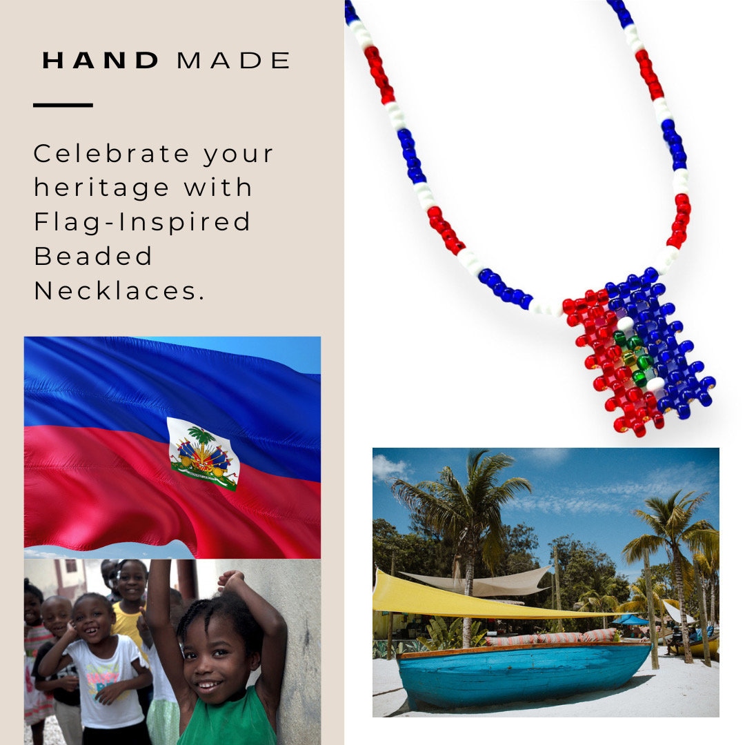Haitian Flag Necklace Haiti Pendant Beadwork - Etsy