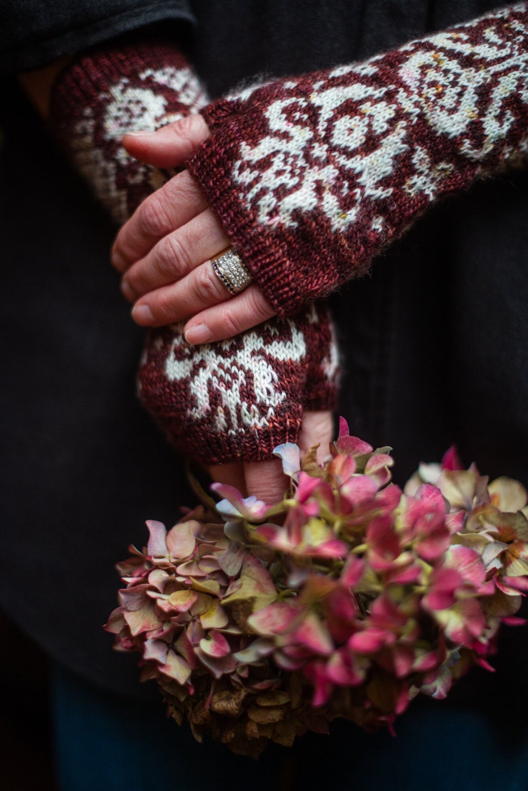 KNITTING PATTERN** Antique Flora Mitts - Colorwork Merino Wool Gloves ...