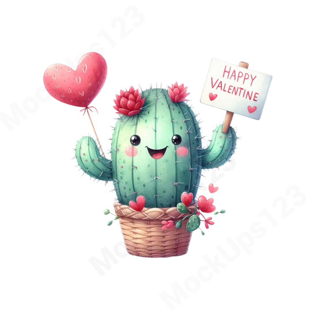 Watercolor Valentines Cactus Clipart, PNG Valentines Day Clipart ...