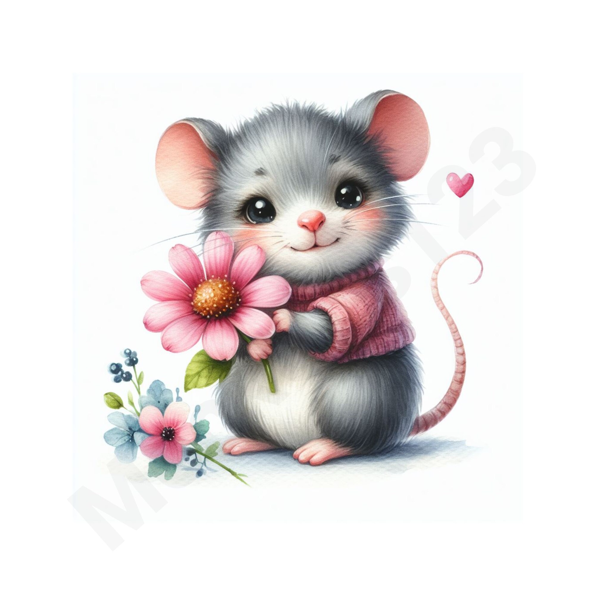 Mouse and Flower Clipart High Quality PNG Digital Download Card Making ...