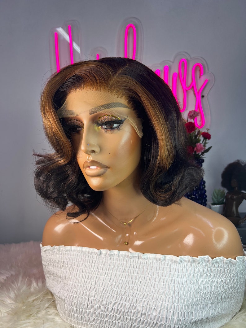 100% Human Hair Custom Made Dark Brown With Slight Highlight Wig Side ...