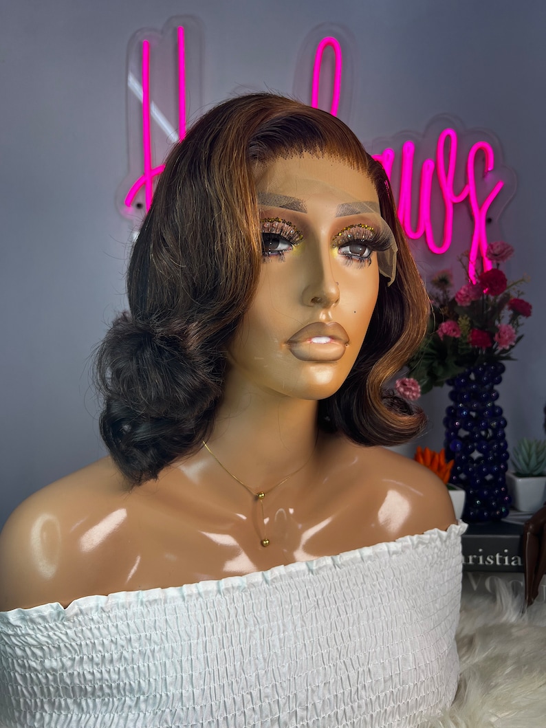 100% Human Hair Custom Made Dark Brown With Slight Highlight Wig Side ...