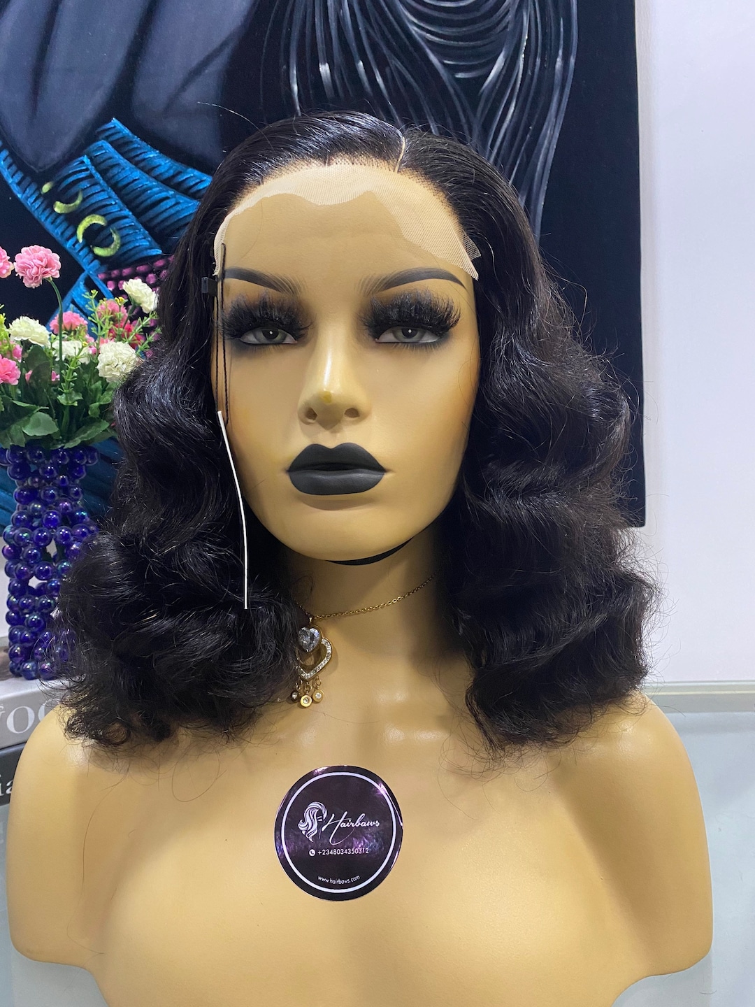 100% Real Human Hair Wig 5x5 Transparent Closure Lace Wig Bouncy Wig With Bangs Glue-less Custom ...