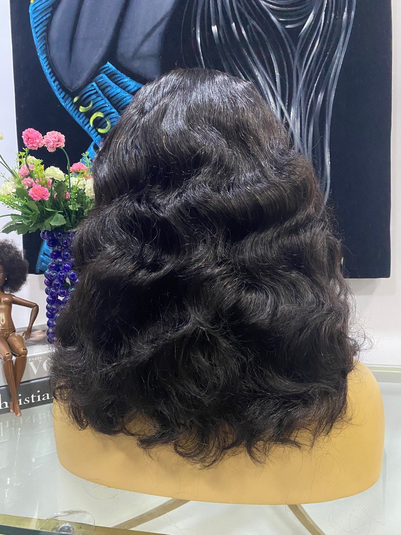 100% Real Human Hair Wig 5x5 Transparent Closure Lace Wig Bouncy Wig With Bangs Glue-less Custom ...