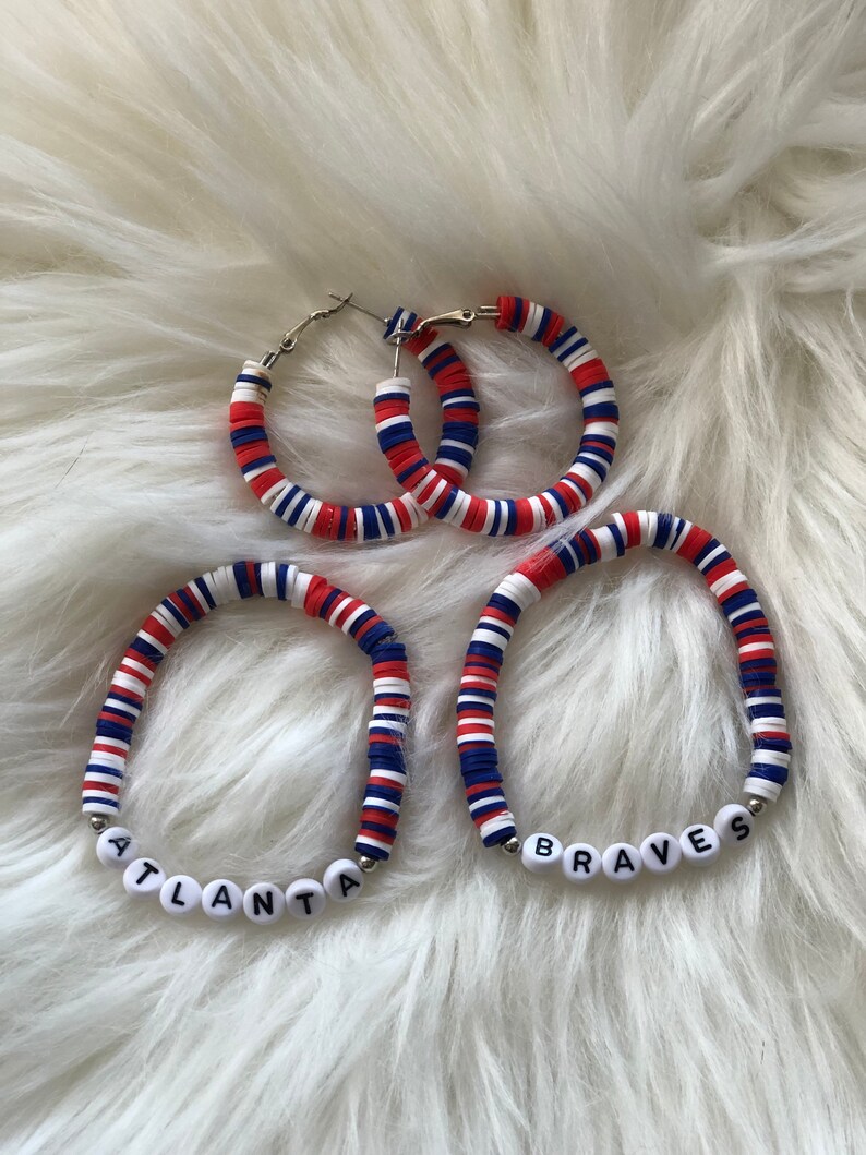 Atlanta Braves Colorful Flat Bead Bracelets With Optional Hoop Earrings ...