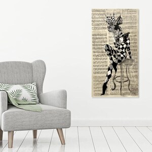 Hand Painted, Original Large Painting Harlequin on the Notes of Time ...