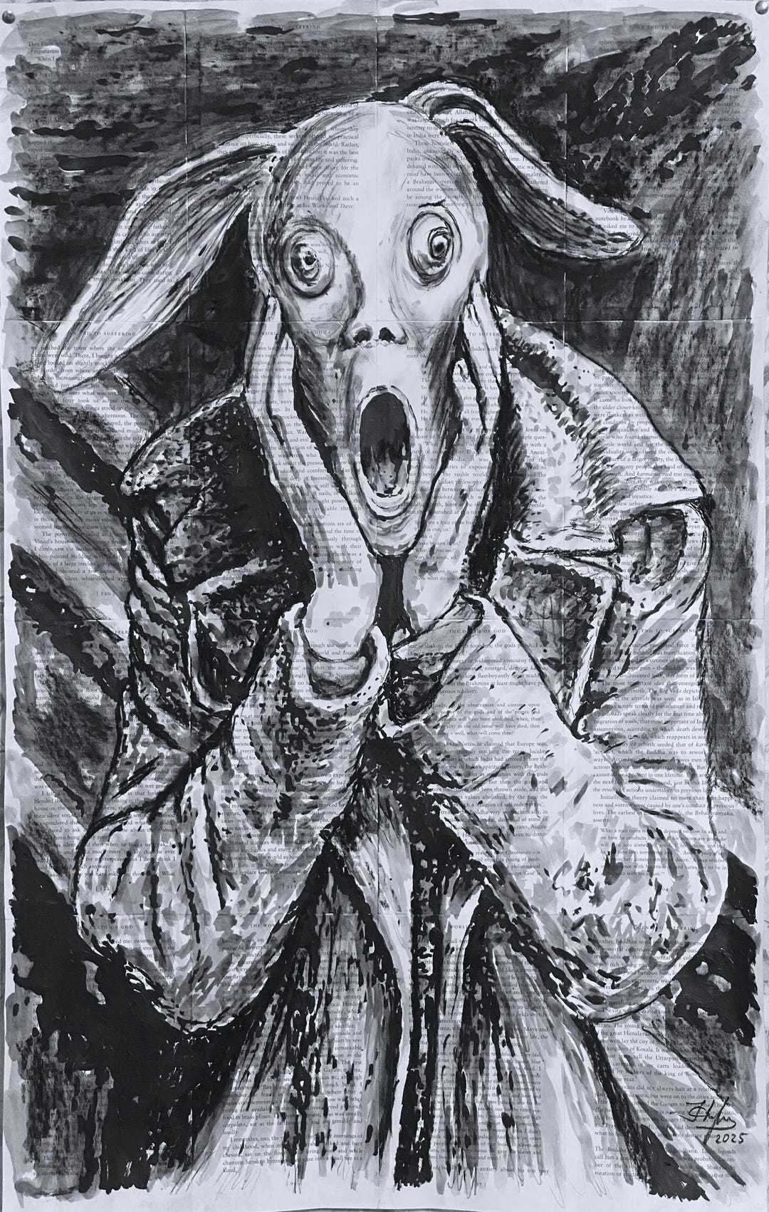 Edvard Munch's Rabbit — Surreal Screaming Bunny Painting on Vintage ...