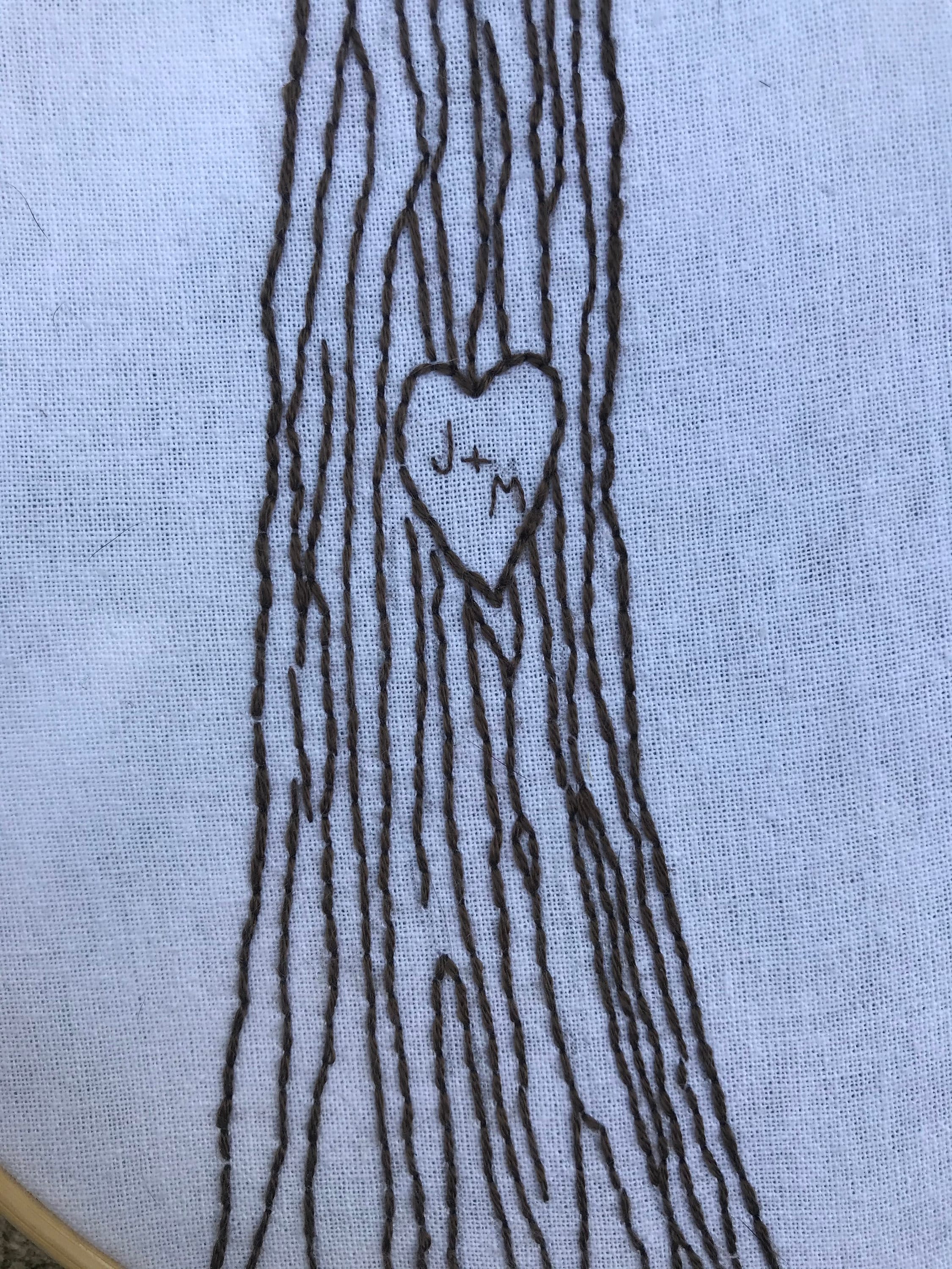 CUSTOM Hand Embroidery Engraved Initial Tree Trunk Embroidered ...