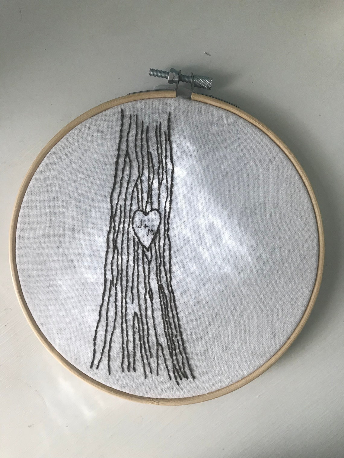 CUSTOM Hand Embroidery | Engraved Initial Tree Trunk | Embroidered ...