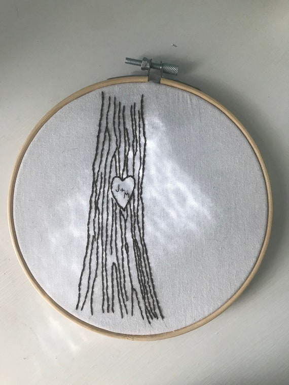 CUSTOM Hand Embroidery Engraved Initial Tree Trunk - Etsy