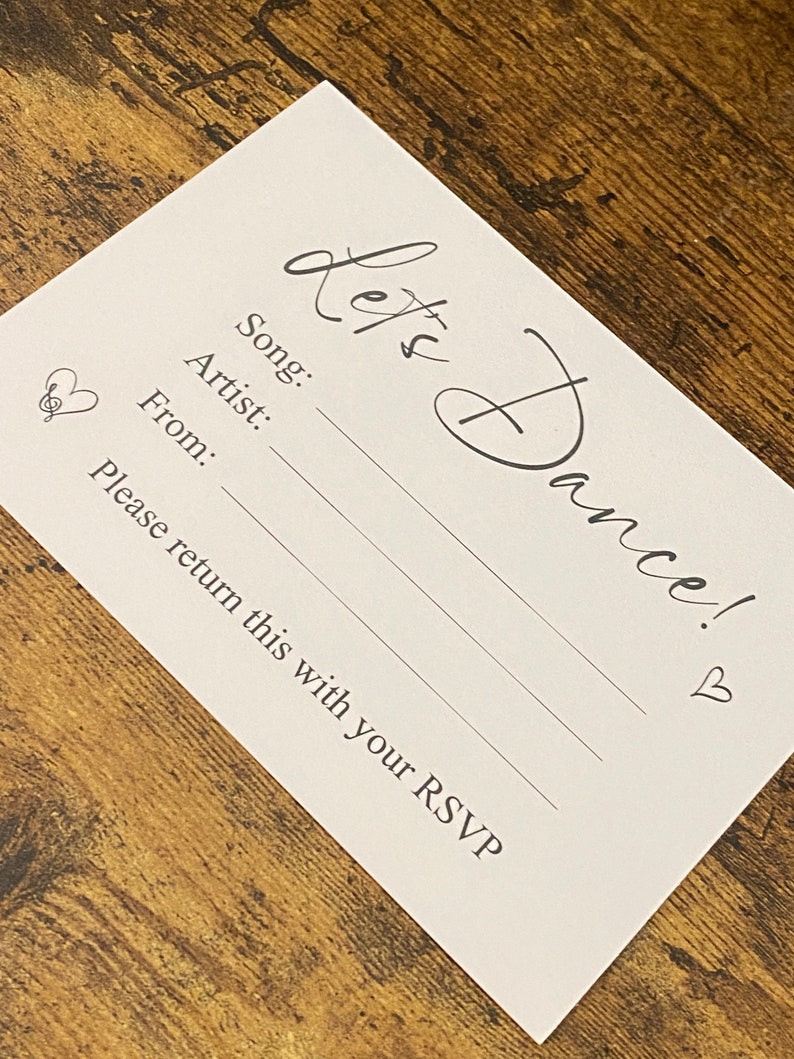 Song Request Card, Let's Dance Card, DJ Request Card, Wedding Song ...