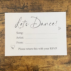 Song Request Card, Let's Dance Card, DJ Request Card, Wedding Song ...