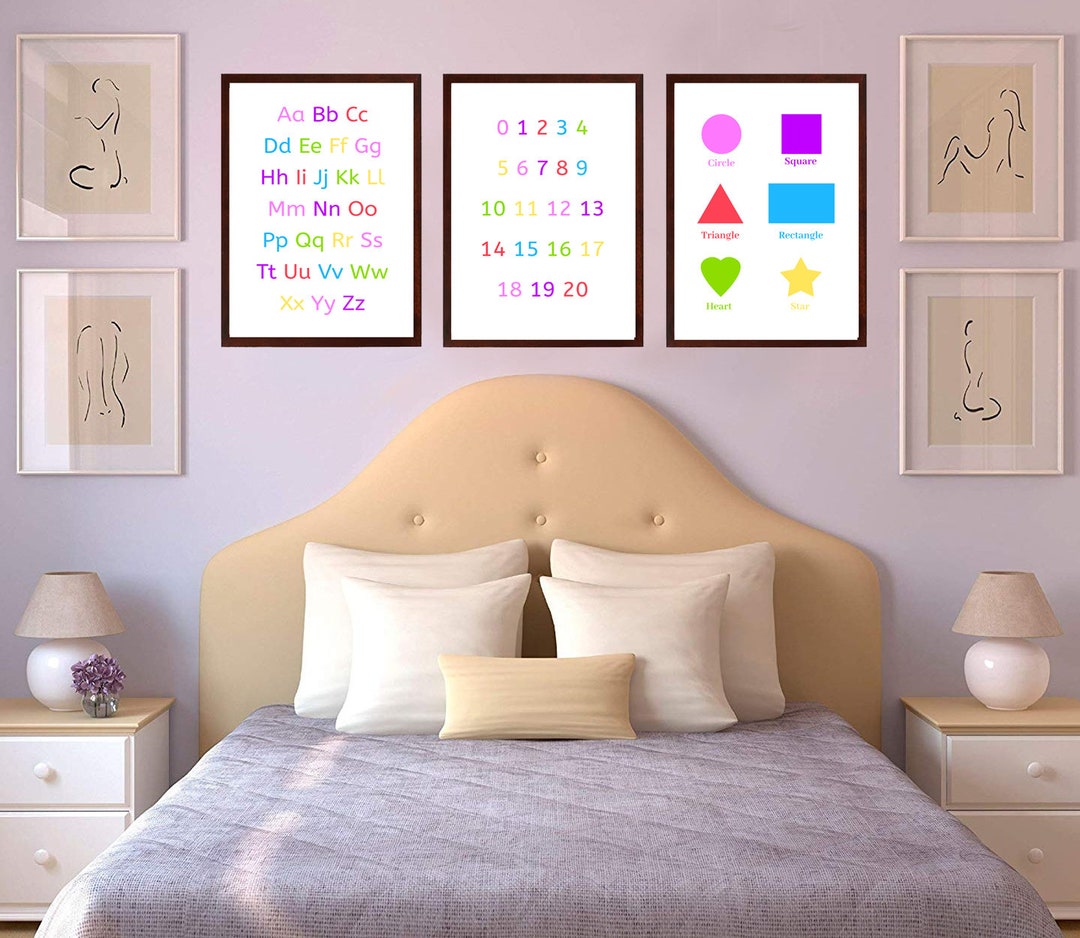 Set of 3 Letters Numbers Shapes Educational Poster - Etsy