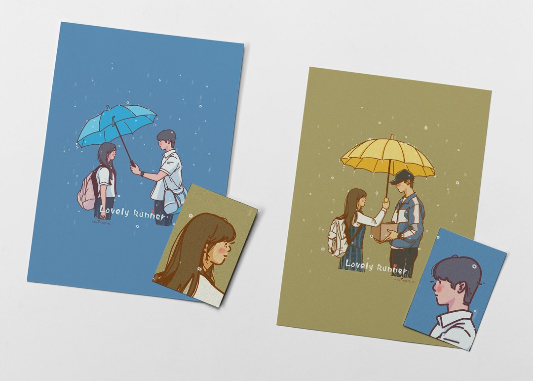 Lovely Runner K-drama Printable Illustration Art SET_ Umbrella Scene - Etsy