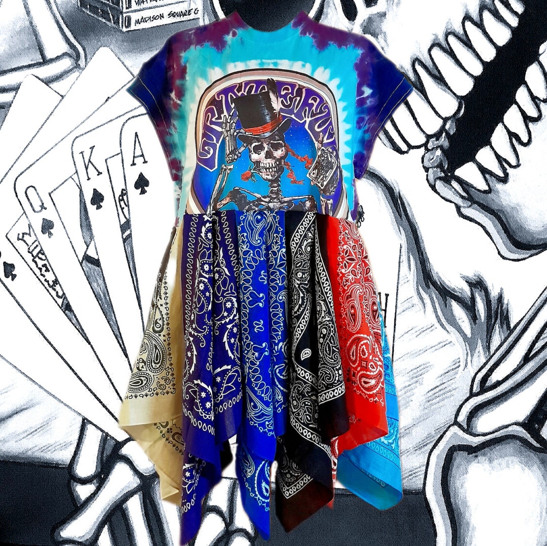 Large/xl Queen of Spades Festival Bandana Grateful Dead Shirt Dress - Etsy