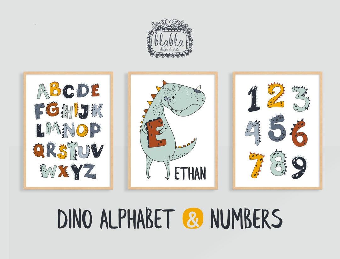 Personalised Dino Posters, Dinosaur Alphabet, Posters Set, Kids ...