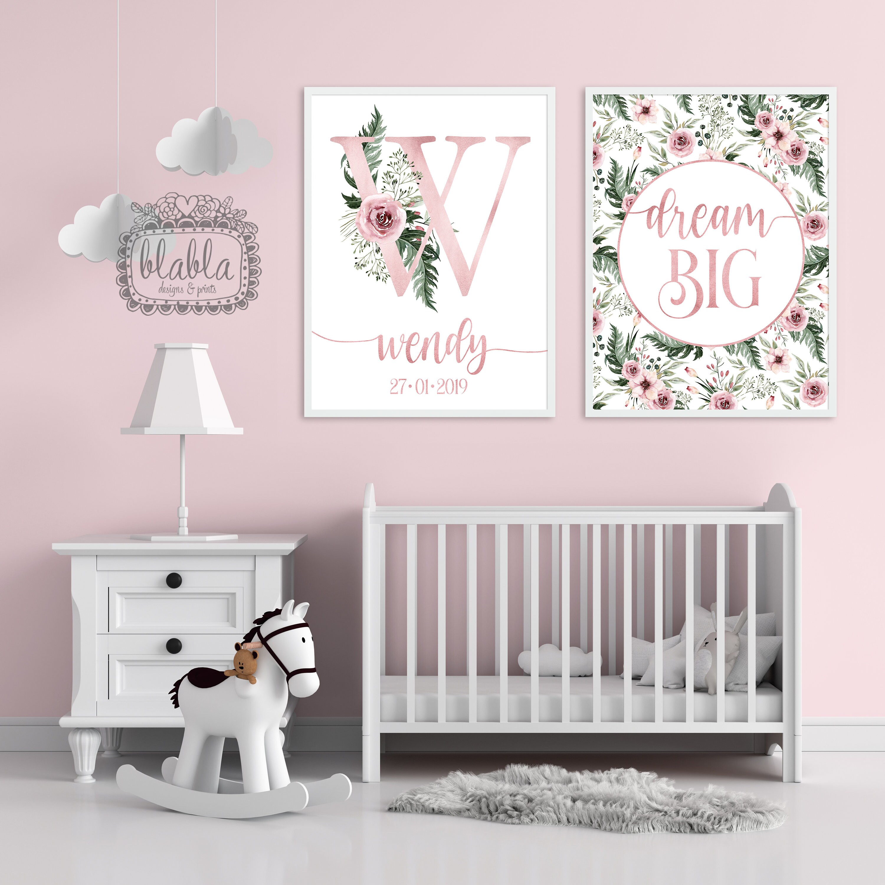 Initial Poster, Floral Decor, Nursery Posters, Baby Gift, Baby Room ...