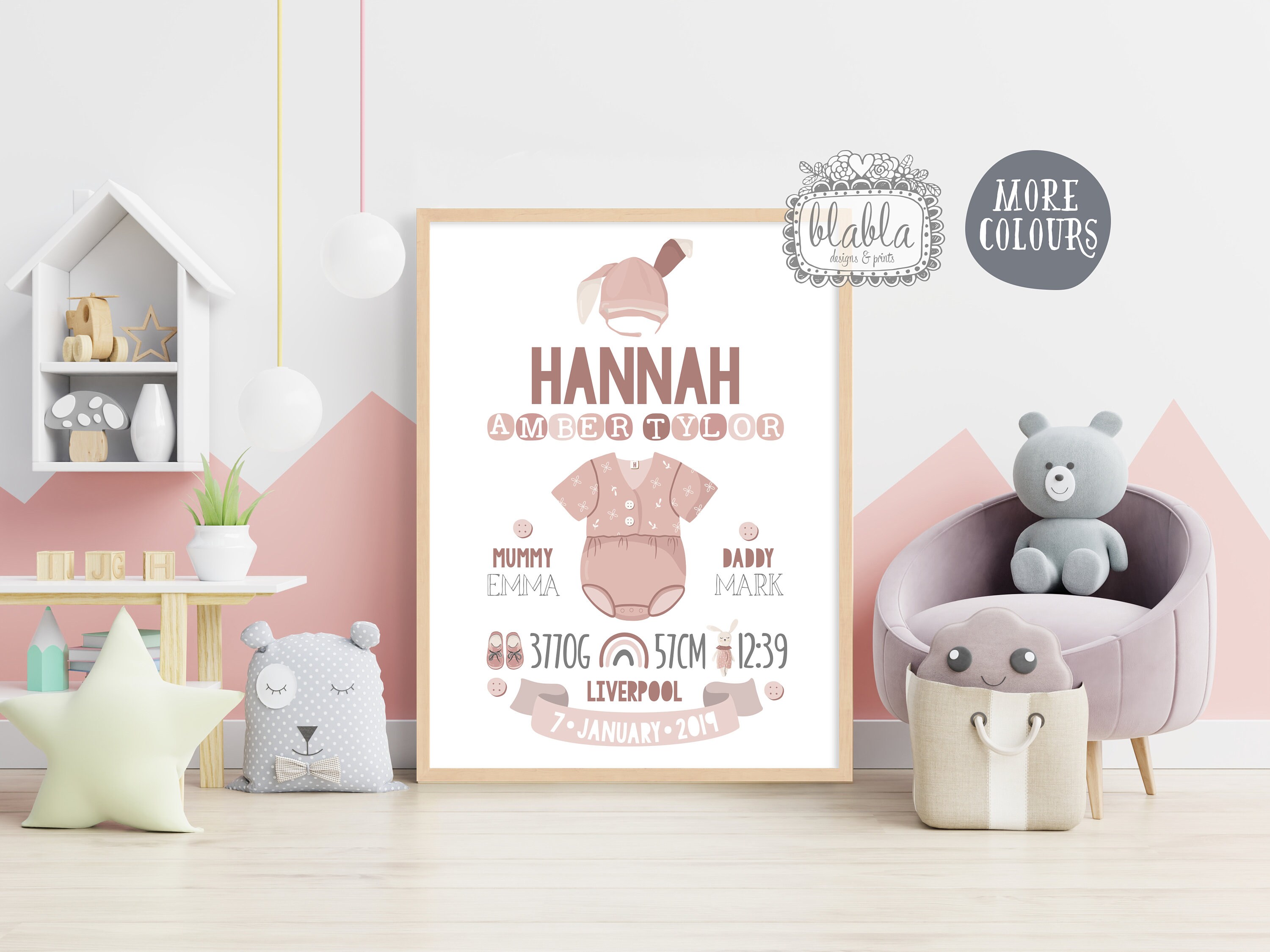 Personalised Baby Birth Gift Nursery Poster Girl Boy Gift BABY Name ...