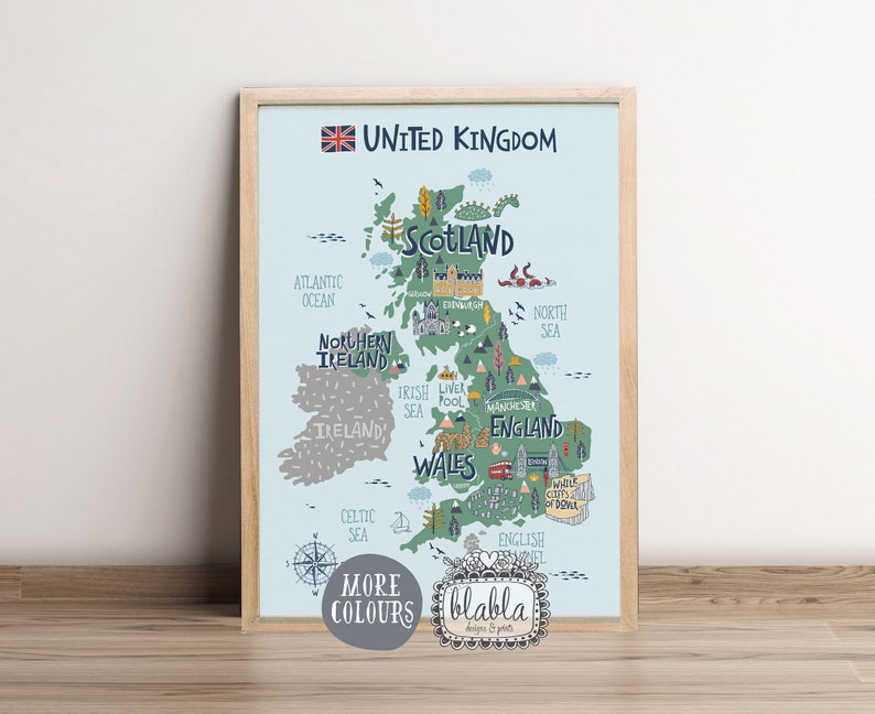 Uk Map for Kids Kids United Kingdom Map England Map Wales | Etsy