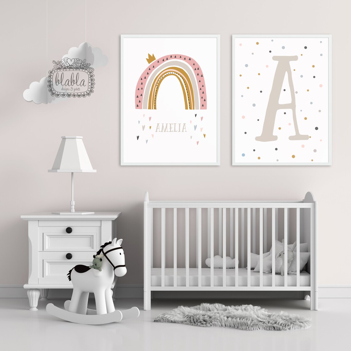Personalized Rainbow Initial Print Set, Kids Room Decor - Etsy