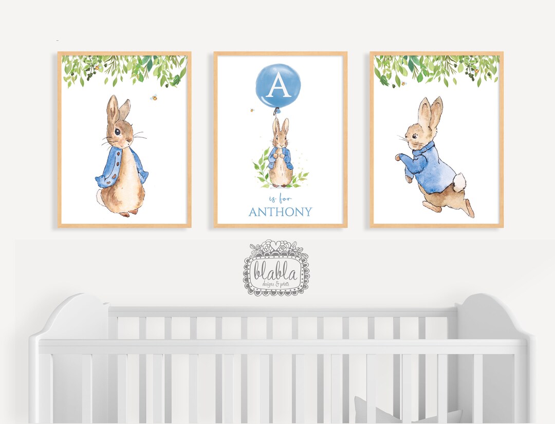 Peter Rabbit Nursery Print Set, Baby Name Initial Poster - Etsy