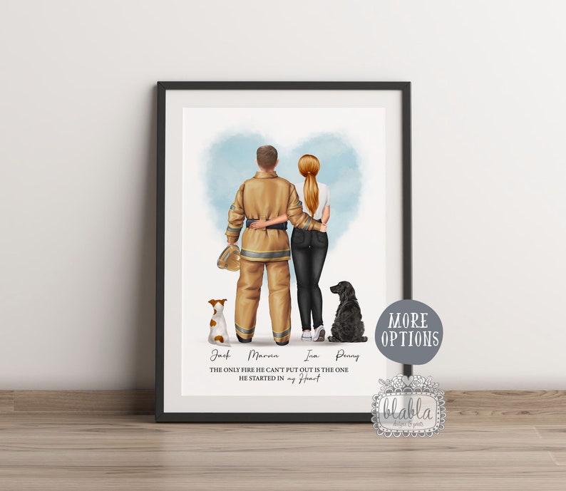Custom Firefighter Family With Pet, Fireman Boyfriend, Fireman Husband, Anniversary Gift ...