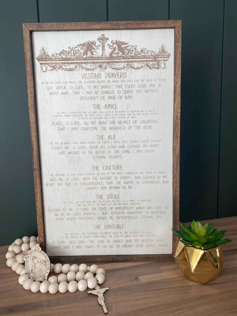 Vesting Prayers Engraved Wood Sign | Catholic Gift - Etsy