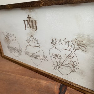 Holy Family Hearts Wood Sign – Catholic Home Decor – Laser Engraved ...