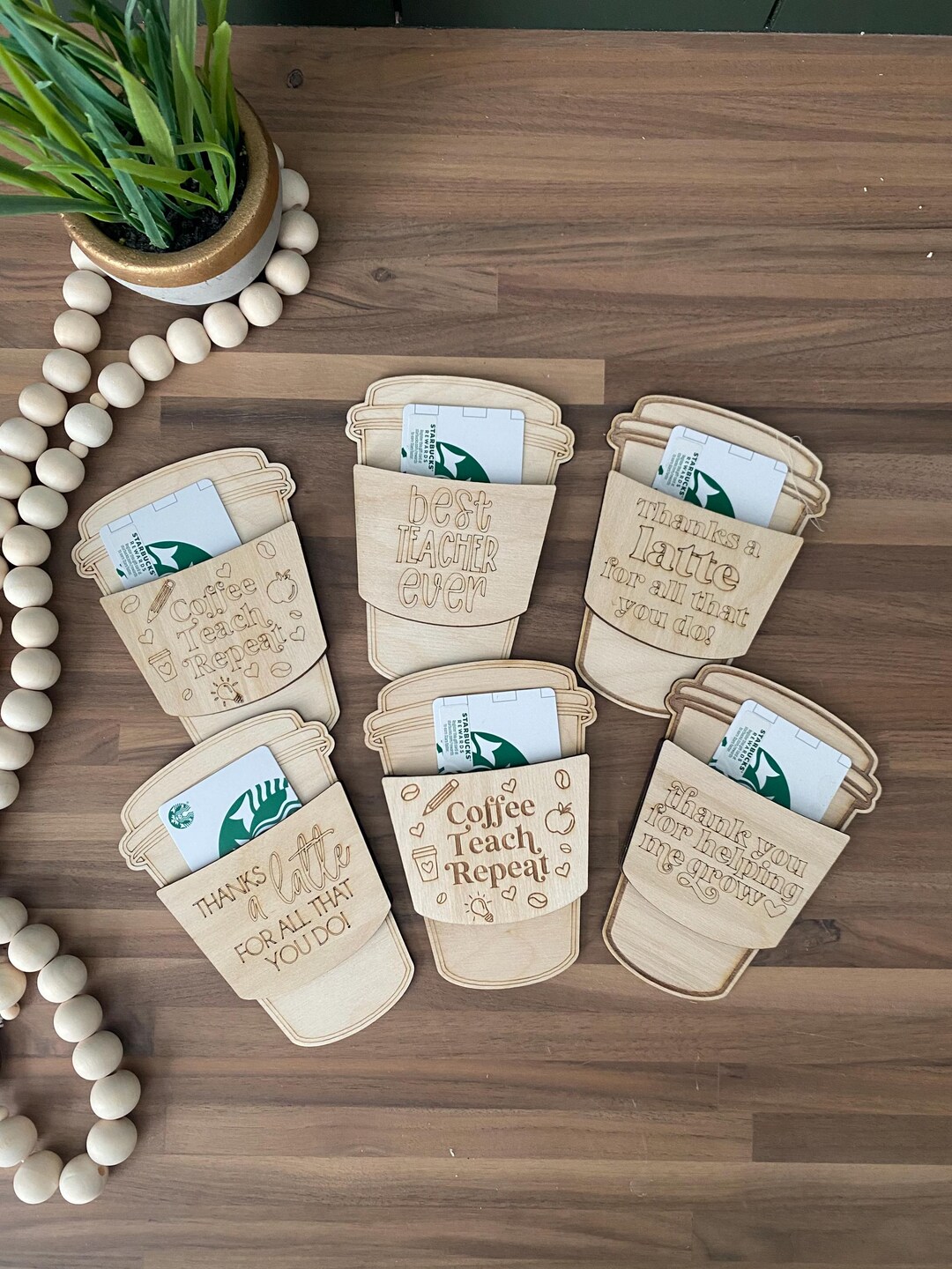 Teacher Appreciation Coffee Gift Card Holder | Wooden Coffee Cup Gift ...