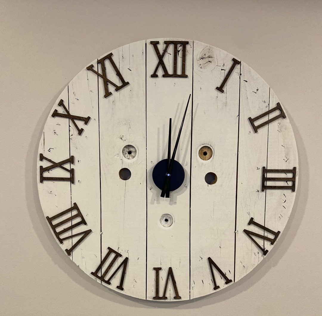 Modern Farmhouse Wall Clock Wooden Spool Clock Rustic Clock Farmhouse ...